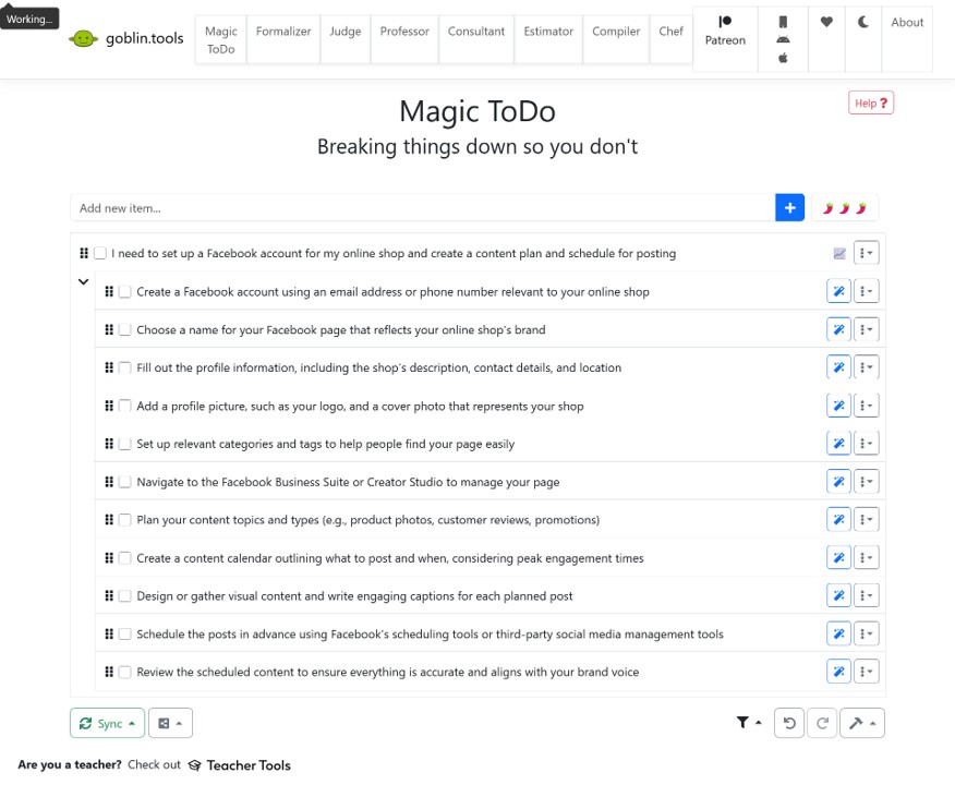 Goblin Tools – AI for Squishy Humans